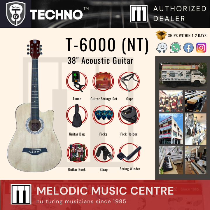 Techno T-6000 38 Inch Acoustic Guitar Cutaway PACKAGE (T6000 Gitar Akustik) | Lazada