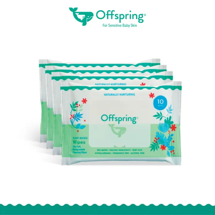 Offspring Biodegradable Plant-Based Baby Wipes 10 ct (4 Packs) [40Pcs ...