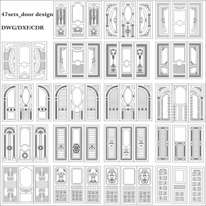 47 Sets Doors Dxf/dwg File Autocad 2d Vector Design Drawing Cnc Vector ...