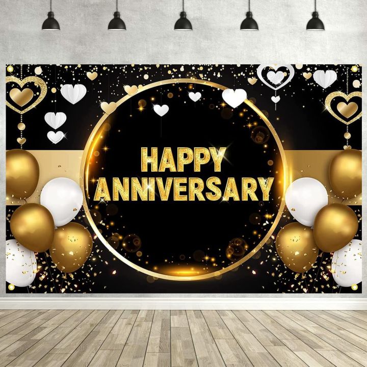 7x5ft Happy Anniversary Photography Backdrop Banner Black Gold Glitter ...