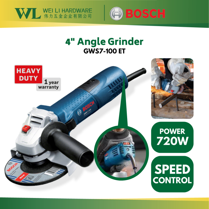 Bosch GWS7-100ET 4" Angle Grinder 720W - Speed Control / Bosch Grinder / Mesin Potong Besi | Lazada