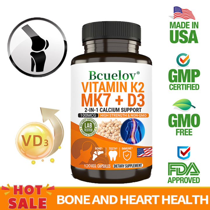 Bcuelov Vitamin K2 (MK7) with D3 Supplement, Bone and Heart Health ...