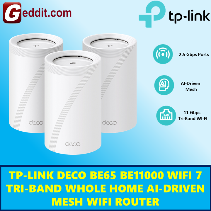 TP-LINK DECO BE65 BE11000 WIFI 7 TRI-BAND WHOLE HOME AI-DRIVEN MESH ...