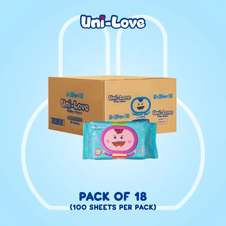 UniLove Unscented Baby Wipes 100's Pack of 18 (1 Case) | Lazada PH