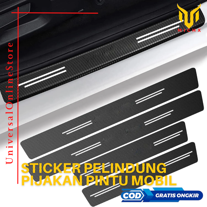 4Pcs Sticker Carbon Pelindung Pijakan Lantai Pintu Mobil Universal Door ...