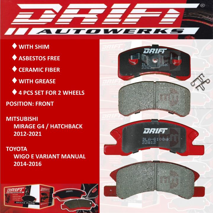 DRIFT AUTOWERKS Brake Pads for MITSUBISHI MIRAGE HATCHBACK / G4 2013 ...