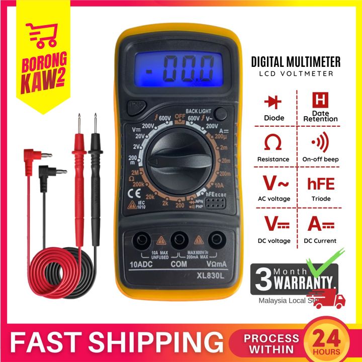 XL-830L Digital Multimeter with LCD Backlight AC/DC Voltmeter Ammeter ...