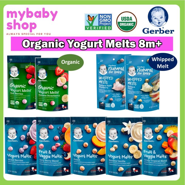 Gerber Organic Yogurt Melts Snack Finger Food 8m+ Natural Freeze-Dried ...