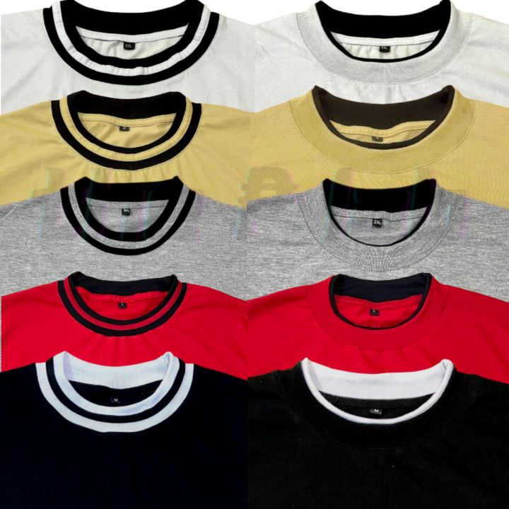 Pro Club Inspired Double Ribbed and Two-tone Striped Collar Crew Neck ...