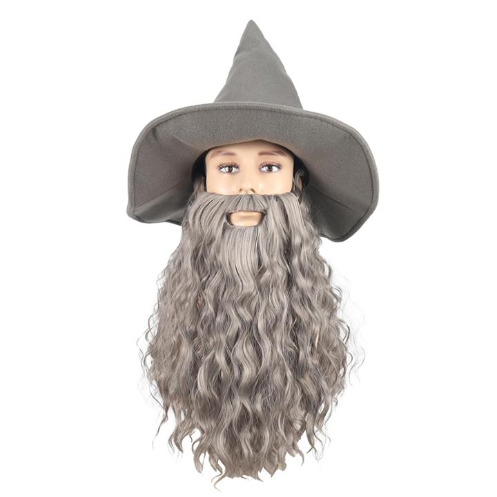 Fake Beard Wig | Qacf Long Curly Mens Wizard Mustache Wig Halloween ...