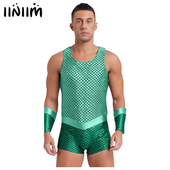 Mens Sea King Sea God Poseidon Merman Carnival Cosplay Costume ...