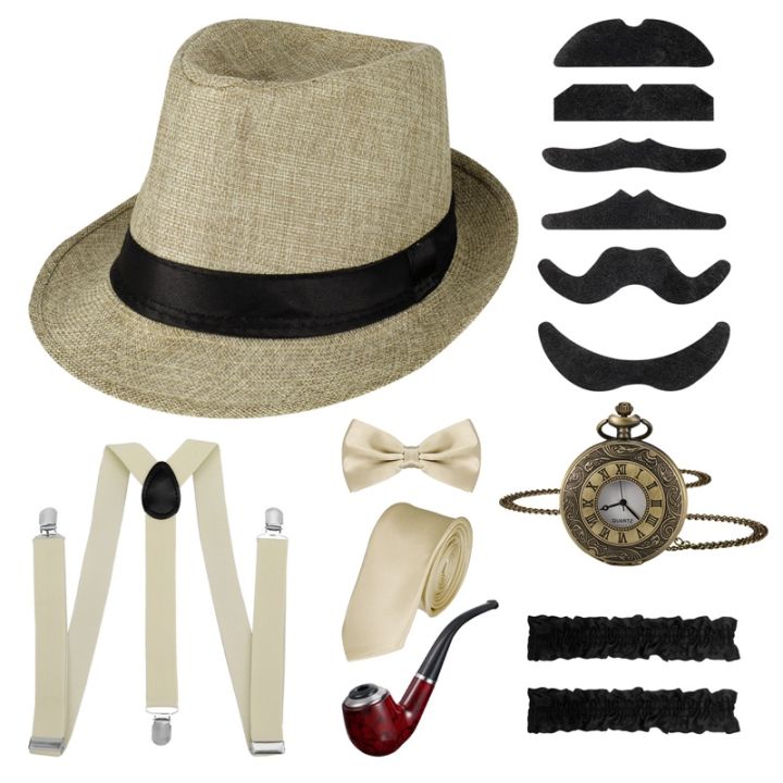 1920s Mens Gatsby Gangster Costume Accessories Set Old Man Costume ...