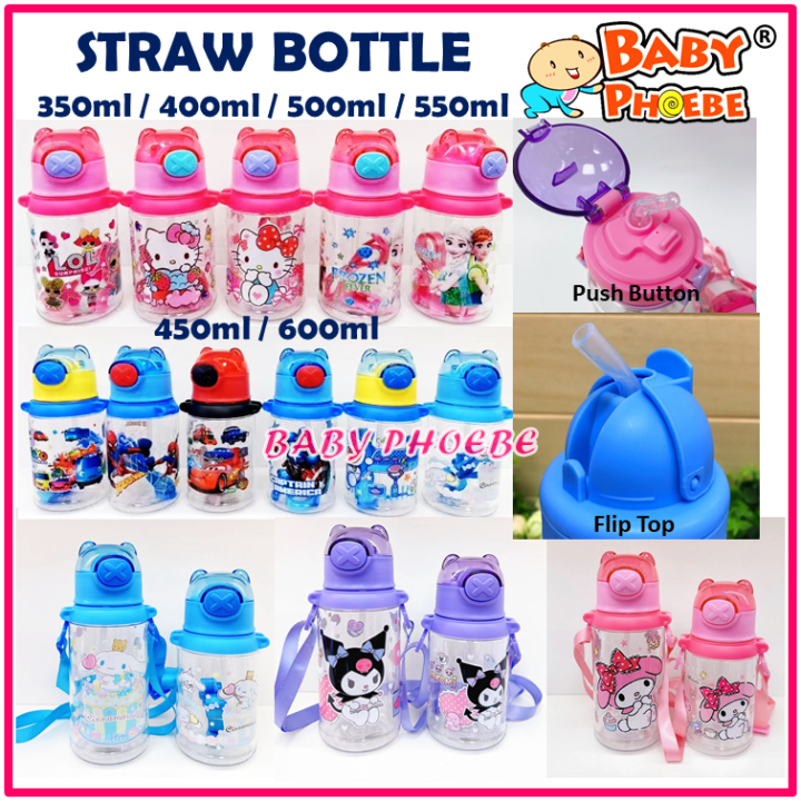 Kids Kid Cartoon Flip Top / Push Button Straw Bottle 350ml / 400ml / 500ml / 550ml (1pc) Botol ...