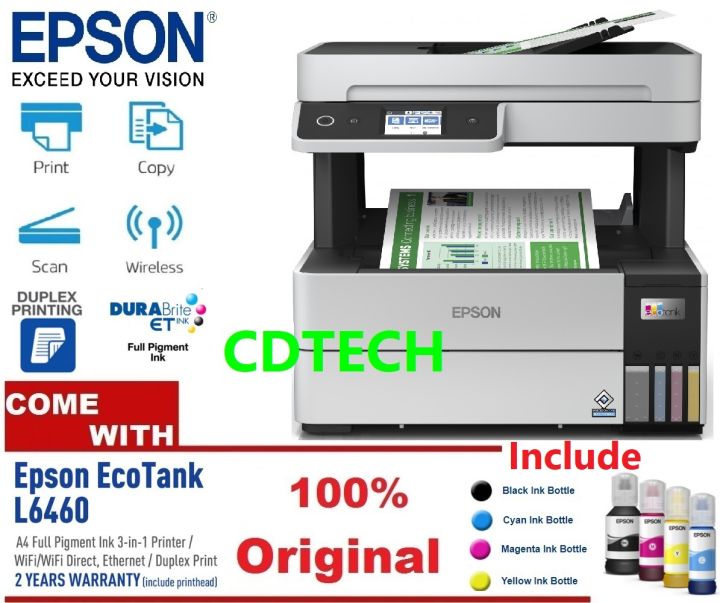Epson EcoTank L6460 A4 Full Pigment Ink Ink Tank Printer - Print, Scan ...