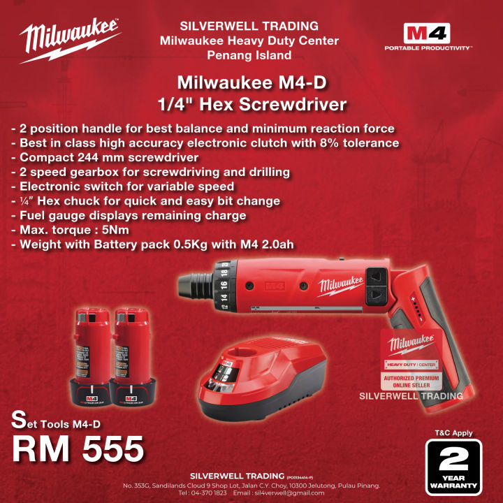Milwaukee M4 Cordless Drill Driver (M4-D) | Lazada