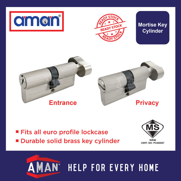 AMAN SUS 304 Stainless Steel Lever Euro Mortise Key Cylinder Entrance ...
