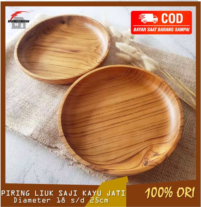 PIRING MAKAN KOREA KAYU JATI DIAMETER 20-25cm, PIRING MAKAN BAHAN KAYU ...