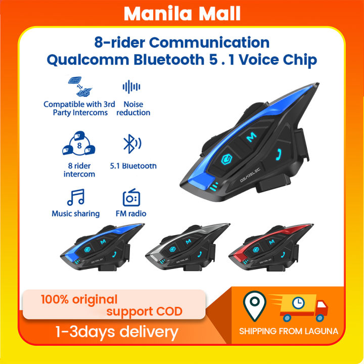 GEARELEC Shark Pro Intercom Bluetooth 5.1 Motorcycle Helmet 8 Riders ...