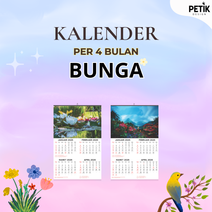 Kalender Dinding Bunga 3 Lembar (per 4 bulan) 2025 Klem | Lazada Indonesia