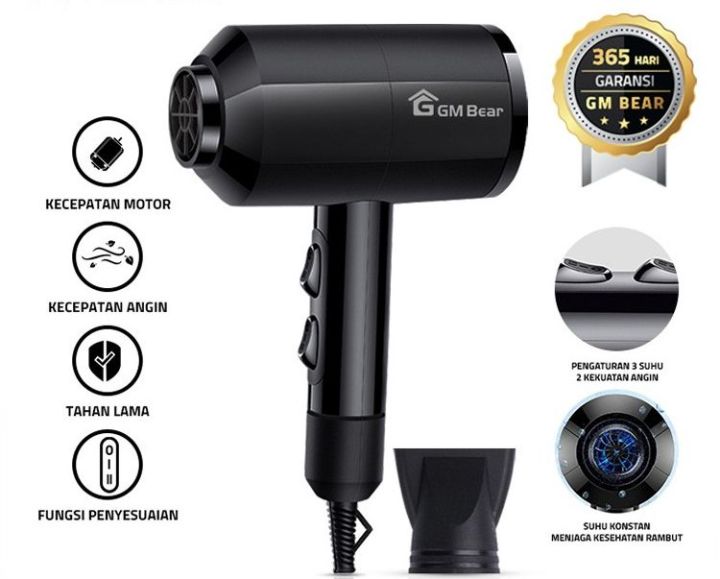 GM Bear Pengering Rambut Hair Dryer 1140 - Hairdryer Compact Black ...