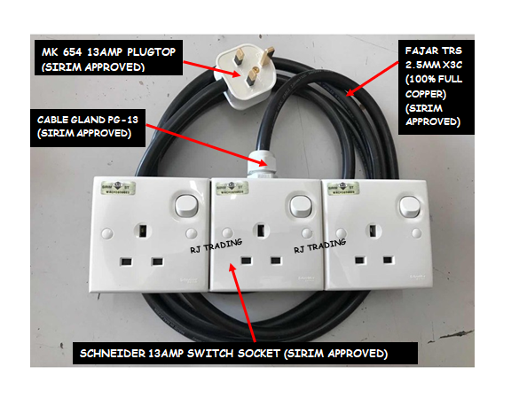(READY STOCK)HEAVY DUTY 3 ways extension socket wire c/w 2.5mm TRS ...