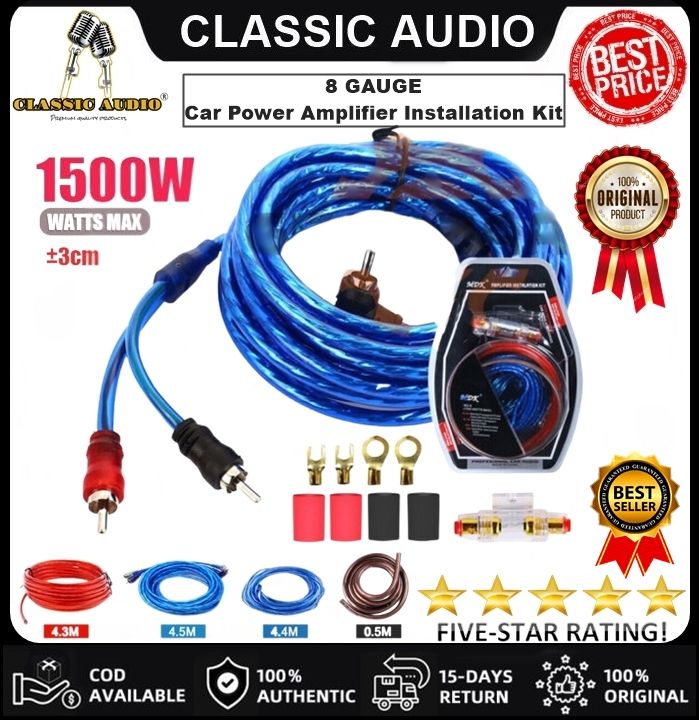 KARLRE CAR AUDIO AMPLIFIER INSTALLATION KIT 8GA KT-8 1500W-AMP Auto Car ...