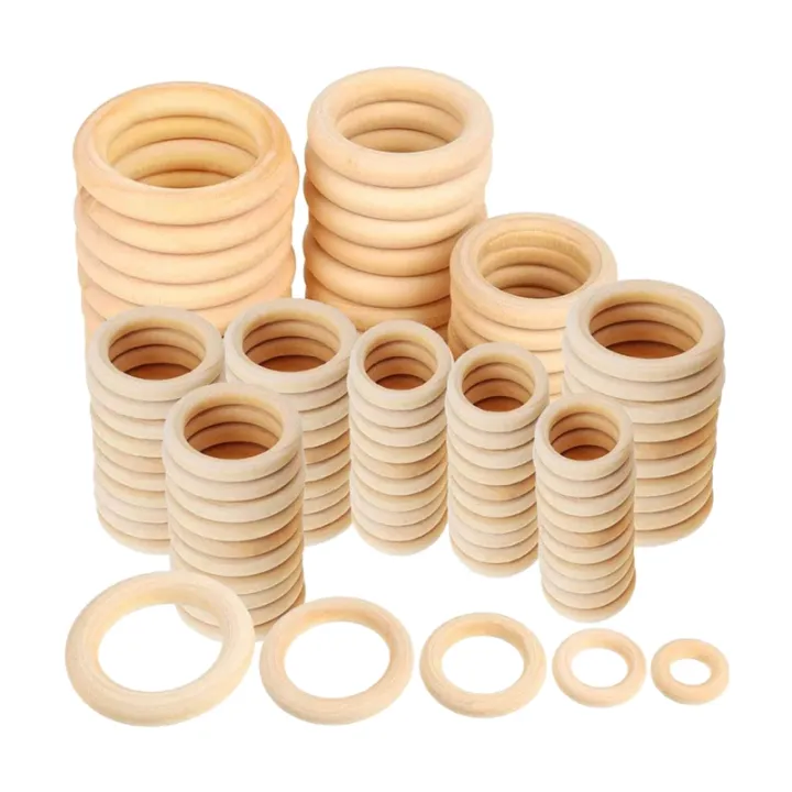120Pcs Natural Wood Rings Set, Unfinished Macrame Wooden Ring, Wood ...