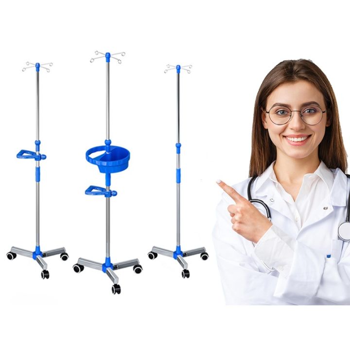 IV Stand Portable Pole with Wheels Stainless Steel Medical IV Fluid Bag ...