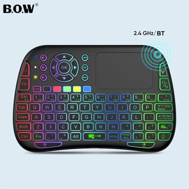 Bow Portable Backlit 2.4G+Bluetooth Keyboard 7 Colors RGB Rechargeable ...