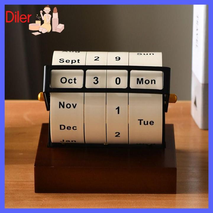 DILER 2025 Manual Wheel Calendar Wooden Premium Rotating Perpetual ...