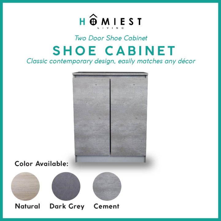 [HOMIEST] PRED 2 Door Shoe Cabinet in Natural / Dark Grey / Cement ...