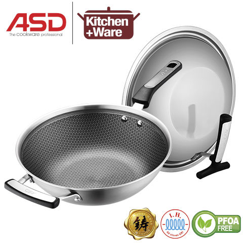 ASD Hybrid 3-PLY 30CM Hex-Wok with Self-Standing Cover / Stainless ...