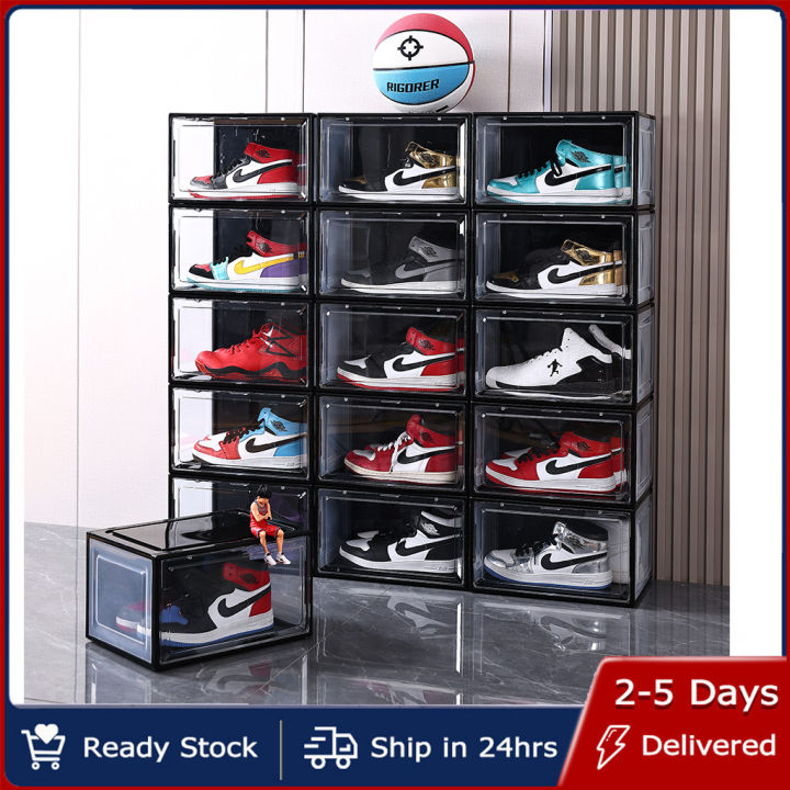 Transparent Stackable Acrylic Shoe Box Flip AJ Shoe Rack Foldable ...