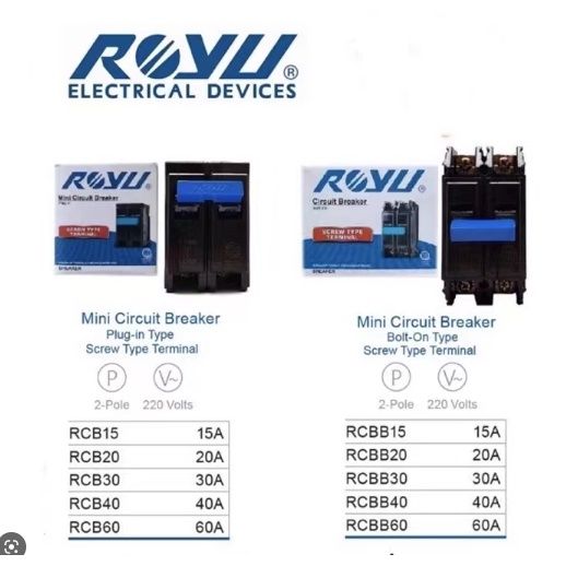 ROYU Mini Circuit Breaker PLUG IN/ BOLT ON Type Screw Type Terminal ...