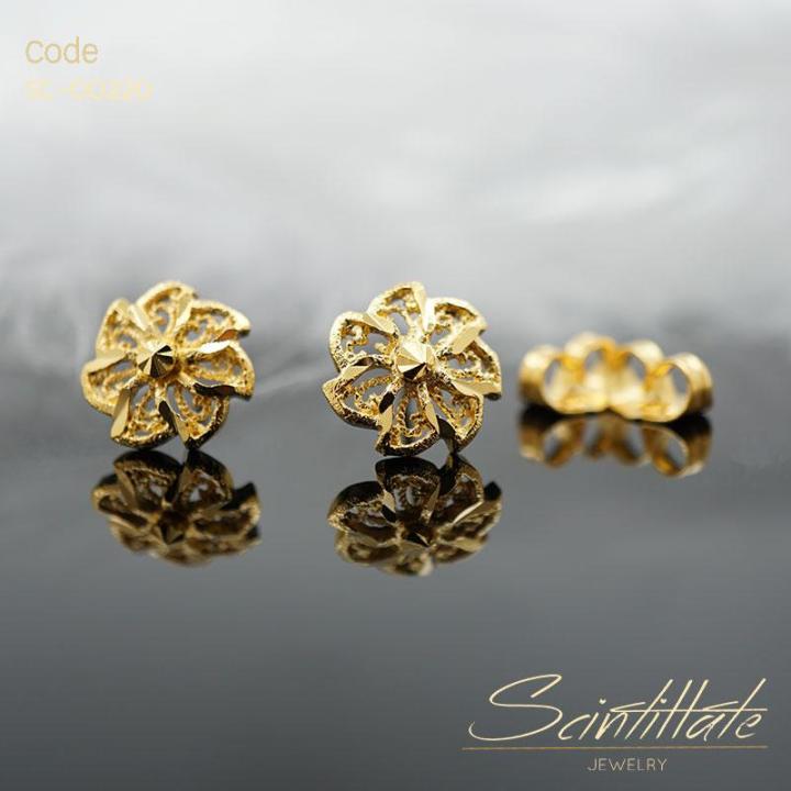 SCINTILLATE : ต่างหูตะปู ลายดอกไม้แฉก หุ้มทองคำแท้ ดีไซน์สวย | Lazada.co.th
