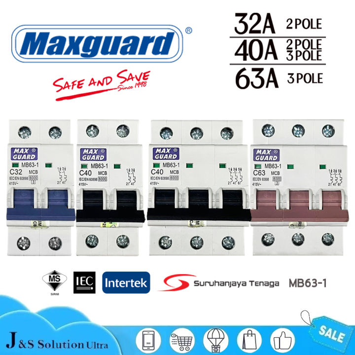 Maxguard Miniature Circuit Breakers (MCB) 2 Pole | 3 Pole | 32A 40A 63A | Lazada