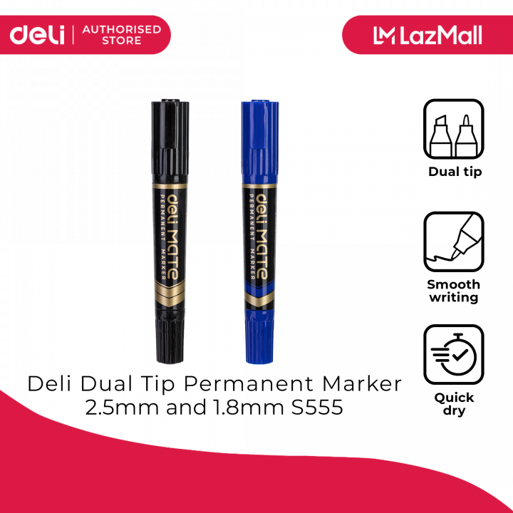Deli Dual Tip Permanent Marker 2.5mm and 1.8mm 1PC S555 [79S555] | Lazada PH