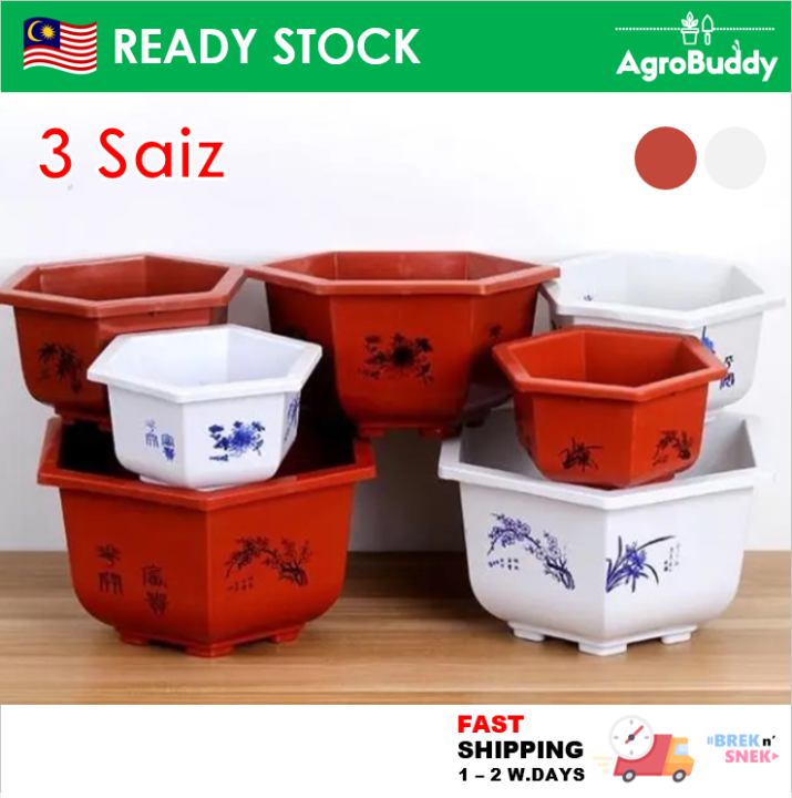 AgroBuddy Hexagon Bonsai Plastic Flower Pot Gardening Pot / Pasu Bunga ...
