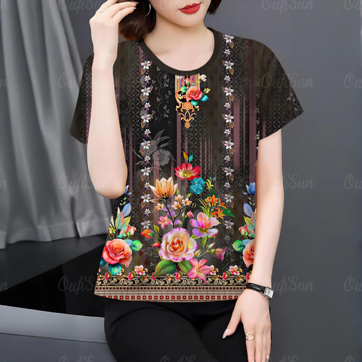 asean costume for women 2025 t-shirt women Bohemian Retro Ethnic Style ...