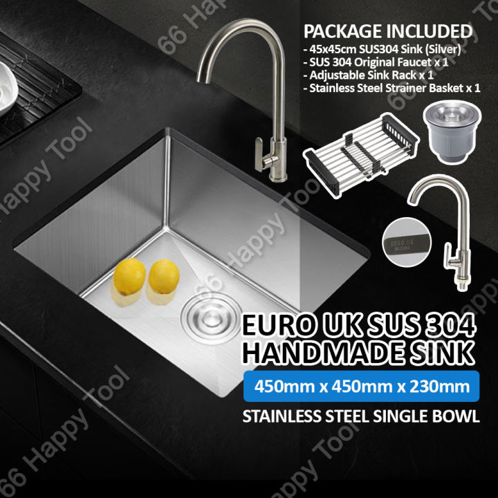 45cm x 45cm Single Bowl Kitchen Sink Package Set Stainless Steel SUS304 ...