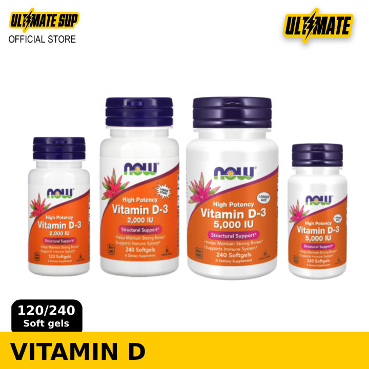 Now Foods, Vitamin D3 1000-5000 IU High Potency, 120-360 Softgels - Ultimate Sup | Lazada Singapore