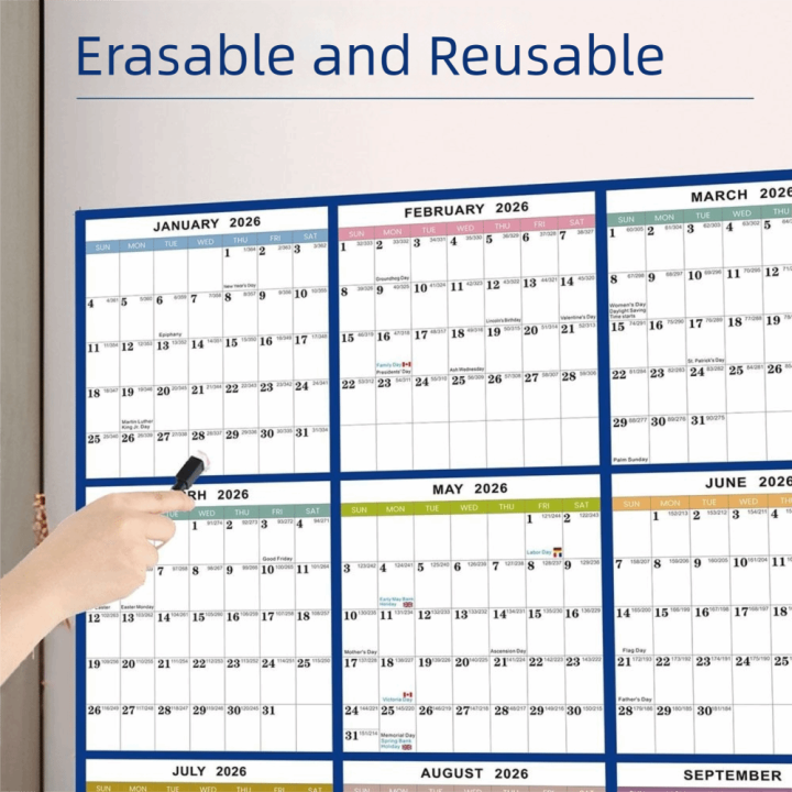 PUDE Double-Sided Large Wall Calendar Foldable 2026 Work Schedule ...