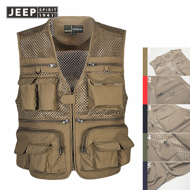 JEEP SPIRIT Vest Mesh Multi-pocket Photography Advertising Fishing Vest ...