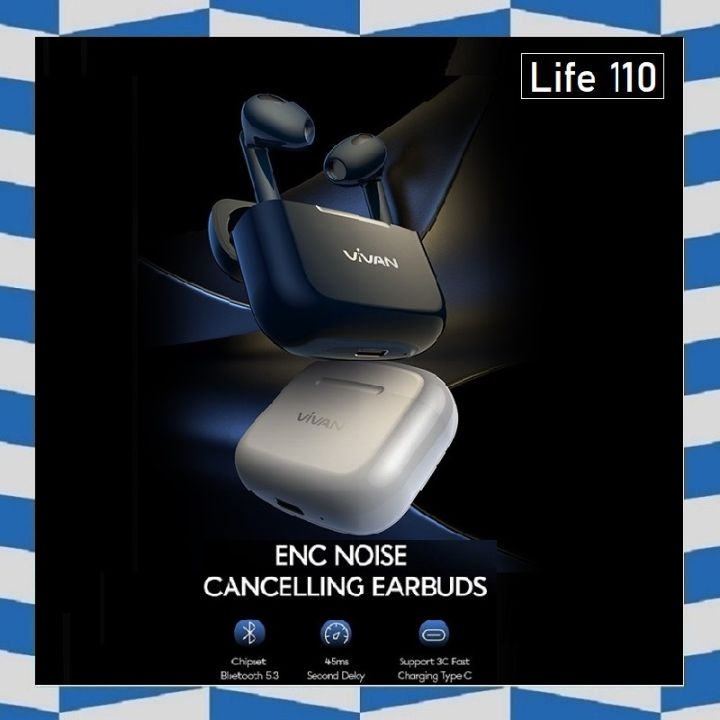 VIVAN TWS Bluetooth 5.3 Bass ENC Gaming Original Earbuds Life 110 ...