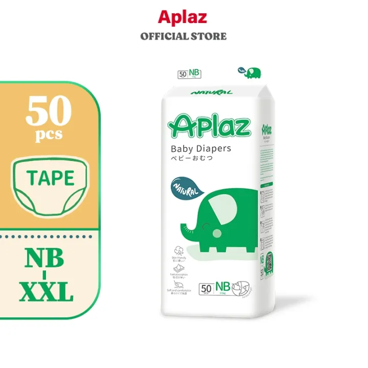 Aplaz Natural Diaper for Baby Taped Newborn -XXL Pack of 1 50 pad Baby ...