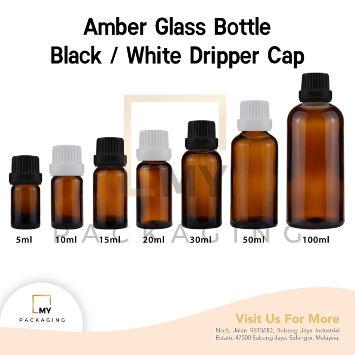 Amber Glass Bottle 5ml to 100ml with Dripper Cap for Serum, Toner ...