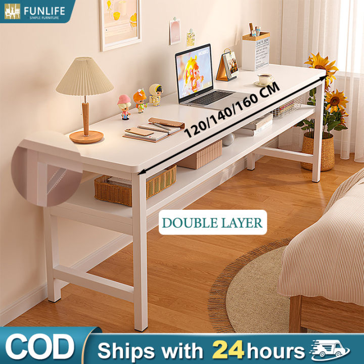 Computer Table Double Layer Office Table Solid Wood Desk Bedroom Double ...