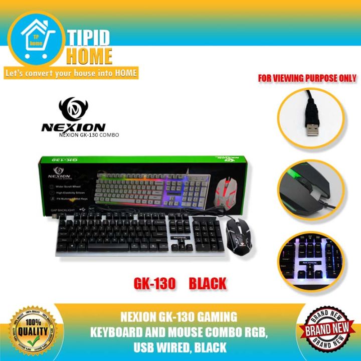 NEXION GK-130 GAMING KEYBOARD AND MOUSE COMBO RGB, USB WIRED, BLACK ...