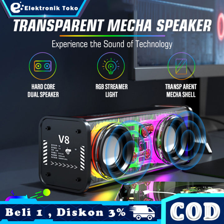 Speake RGB LED Light Transparent Mech Speaker Transparan Wireless Speaker Cyberpunk Bluetooth ...