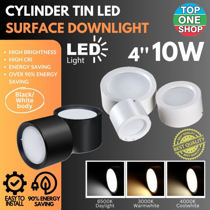 LED CYLINDER TIN SURFACE MOUNTED DOWNLIGHT 10W 4 INCHES BLACK / WHITE ...